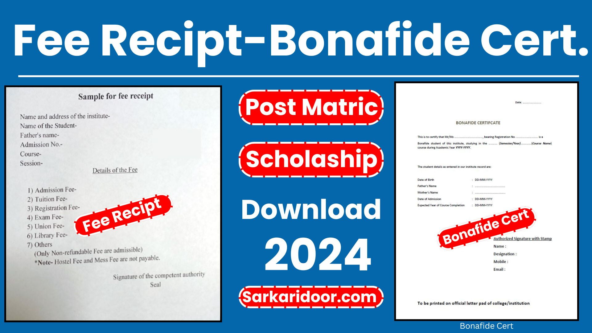 Bihar Post Matric Scholarship Sample Fee Receipt And Bonafide Certificate